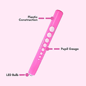 BV Medical Pink Penlights with Pupil Gauge and Pocket Clip, Pack of 6