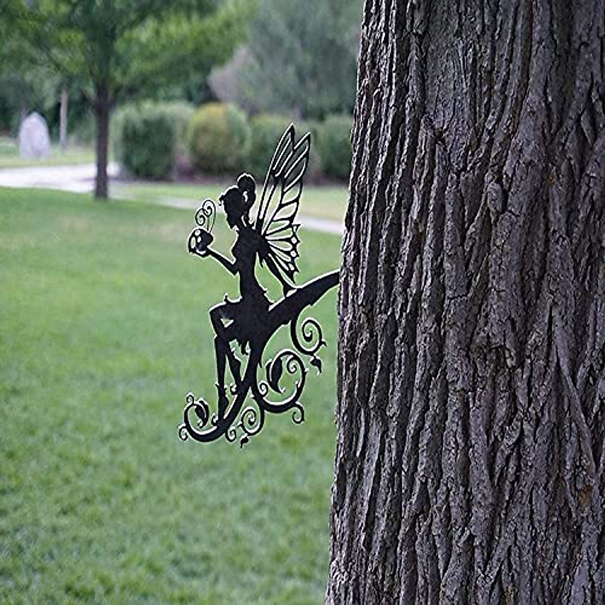 Outdoor Decor Metal Art Fairy Silhouette Sculpture Garden Lawn Backyard Tree Ornaments