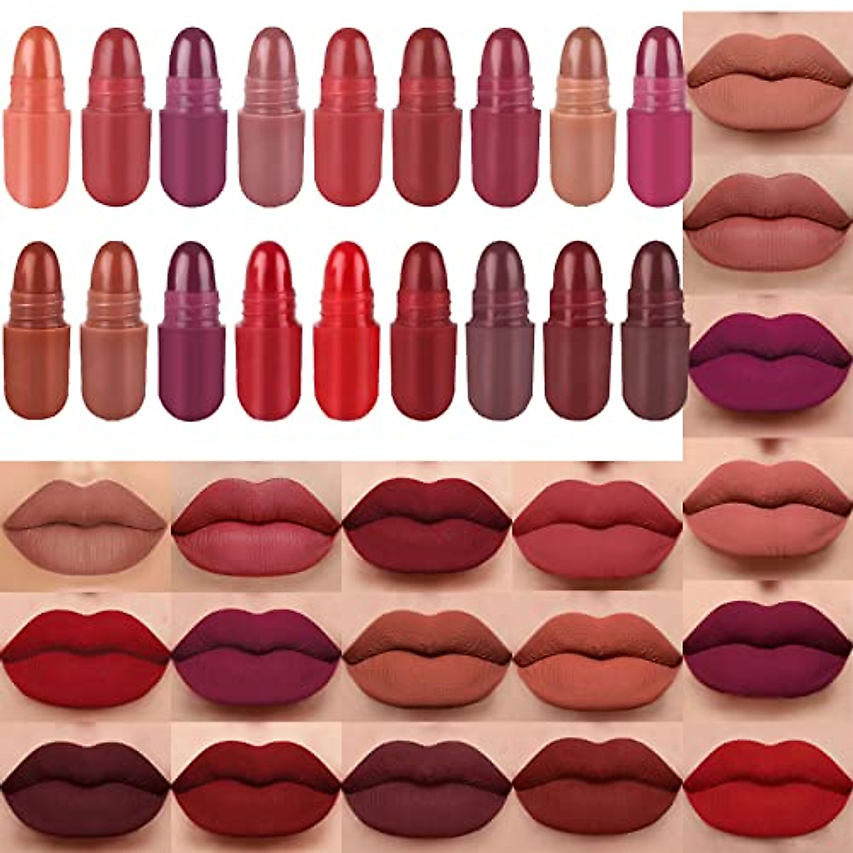 Fusang 18Pcs Mini Capsule Pills Lipstick Matte Lipstick Makeup Sets for Women Highly Pigmented Long Lasting Waterproof Mini Red Matte Pill Lipstick Cute Lip Stick Stain Set for Women