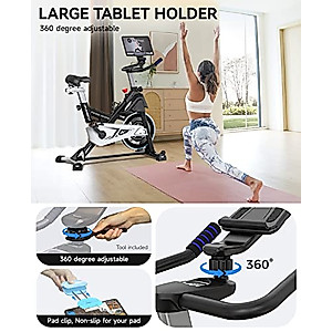Pooboo Magnetic Exercise Bike Stationary, Indoor Cycling Bike with Built-In Bluetooth Sensor Compatible with Exercise bike apps& Ipad Mount, Comfortable seat and Slant Board, Silent Belt Drive, 350LBS