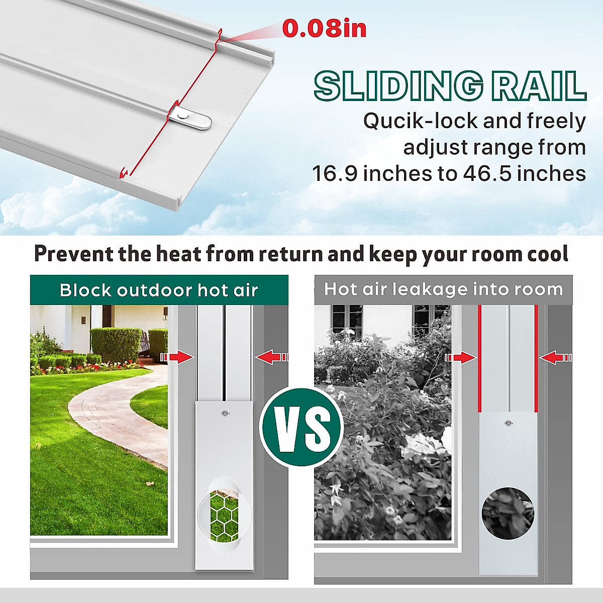 AC Window Vent Kit Portable Air Conditioner Window Kit for Sliding Window, AC Vent Kit with Coupler Window Seal for AC Unit,AC Window Seal Parts Adjustable Length from 16.9"to 46.5" fit for 5.1”Hose