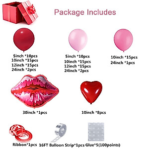 Pink Red Balloon Garland Arch Kit Macaron Pink Retro Pink Red Balloons Heart Lip Balloons for Valentines Mothers Day Bridal Shower Baby Shower Bachelorette Anniversary Party Decoration Supplies