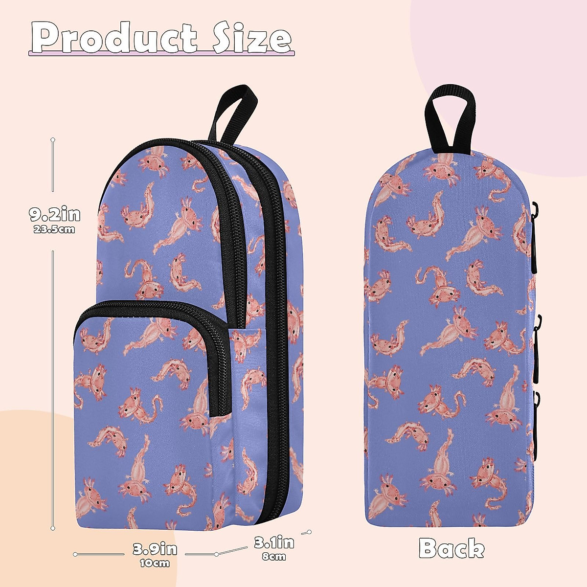 Sletend Cute Axolotl Salamander Pencil Case Big Capacity Handheld Pencil Pouch Portable Large Storage Canvas Pencil Bag for Boys Girls Adults Students