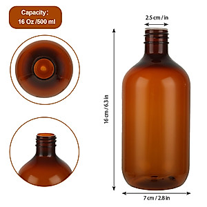 QTLCOHD 8 Pack Amber Bottles 16 Oz Plastic Boston Round Sample Bottles with Black Poly Cone Caps and Labels for Liquid