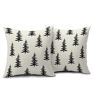 KSLIDS Black Christmas Tree Pillow Covers Set of 2 Xmas Trees Geometric Square Throw Pillows Couch Winter Holiday Pillow Cases Rustic Farmhouse Christmas Decor Home Sofa Porch Bed Outdoor 18x18 Inch