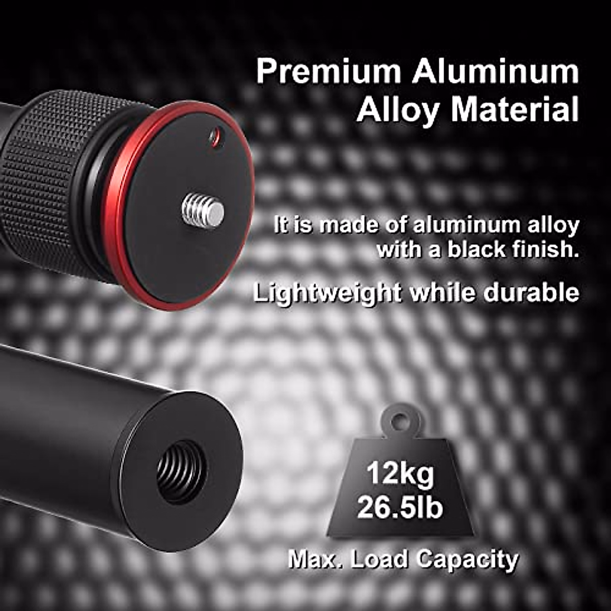 MINIFOCUS Tripod Extension, 2 Section Center Columns, 23.4" Alloy Aluminum Tripod Extender Tube Telescopic Stick Rod with 1/4" 3/8" Screw, Compatible with Tripod/Gimbal/Camera, Max Load 33lb