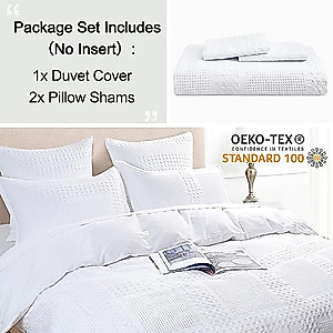 PHF 100% Cotton Duvet Cover Queen Size, Waffle Weave Duvet Cover Set for All Season, Pre-Washed Soft Decorative Textured Duvet Cover with Pillow Shams Bedding Collection, 90"x92", White