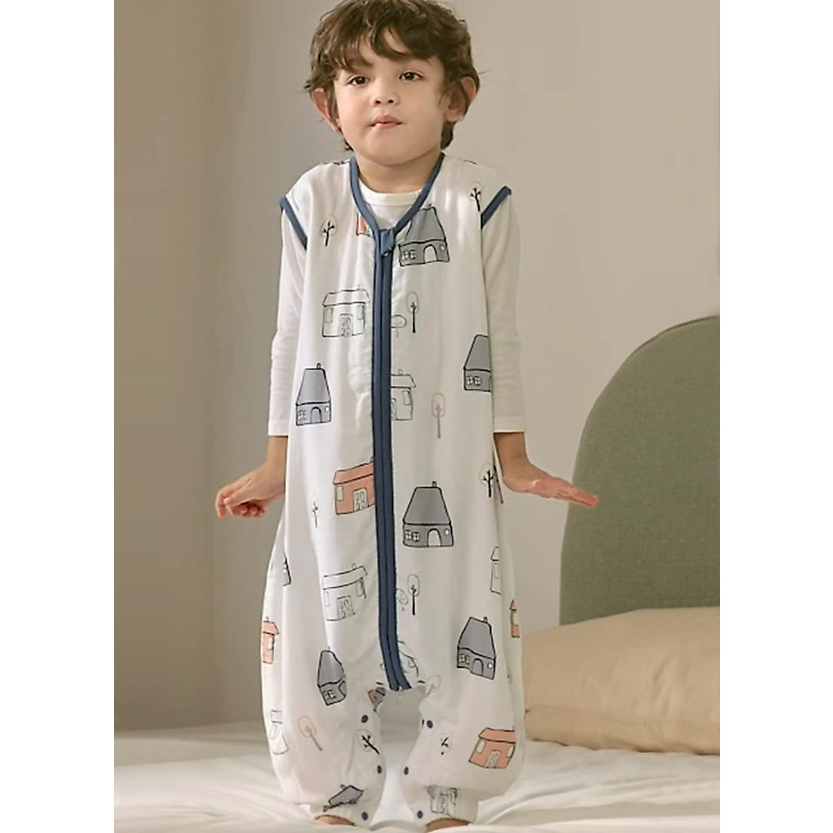 bc babycare Baby Sleep Sack with Feet 3-4T Muslin Cotton Baby Sleeping Bag 0.5 TOG 2-way Zipper Sleeveless Wearable Blanket