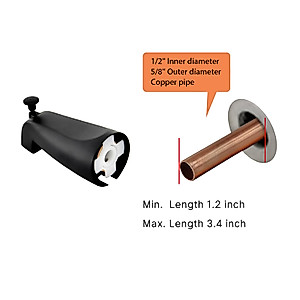 Slip Fit Tub Spout with Pull-Up Diverter for 1/2 inch Copper Tube, Matte Black