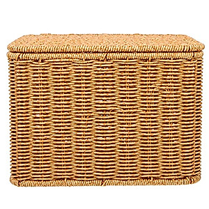 OUNONA Rattan Storage Basket with Lid Woven Shelf Baskets Plastic Handwoven Wicker Basket Organizer Boxes Home Decor for Makeup Clothes Home Items Shelves Organizing