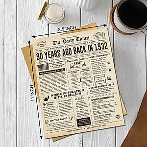 RollupJoy Funny 90th Birthday Gifts for Men Women, Jumbo 90th Birthday Card for Dad Mom Husband Wife Friends, 90 Years Ago Back in 1932 Card