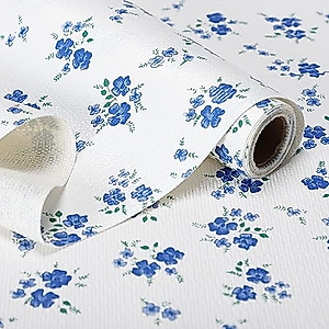 RAY STAR Shelf Liner, Non Adhesive Bue Daisy Floral Cabinet Liner for Pantry Drawer Vanity, Strong Grip Non Slip Waterproof, Shelf Liners for Kitchen Cabinets