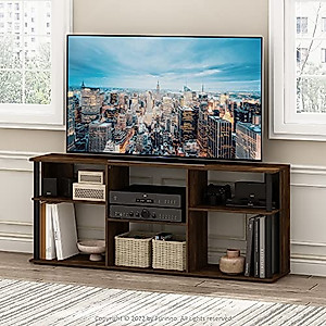 Furinno Classic Stand with Plastic Poles for TV up to 65-Inch, Amber Pine/Black