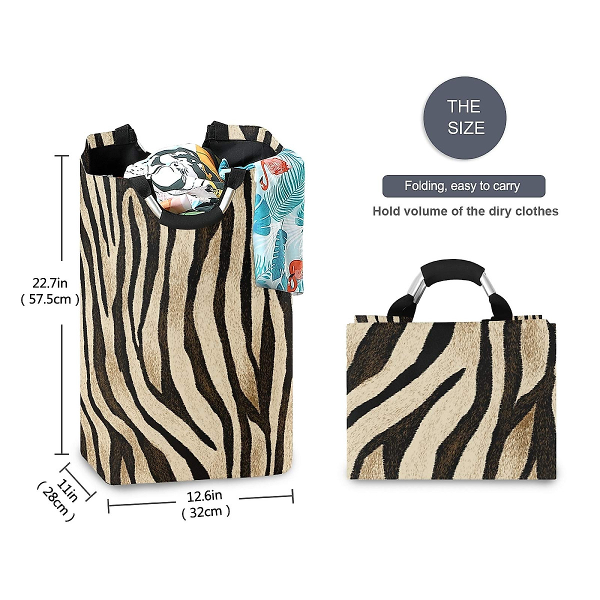 ALAZA Large Laundry Basket Vintage Zebra Print Animal Laundry Bag Hamper Collapsible Oxford Cloth Stylish Home Storage Bin with Handles, 22.7 Inch