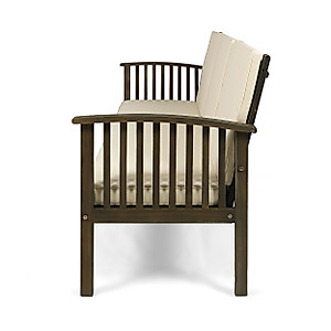 Elevon 3-Seat Patio Furniture Set, Loveseat Sofa with Soft Cushions, Outdoor Acacia Wood Conversation Set for Backyard, Balcony and Deck, Water-Resistant, Gray Patina Finish and Cream