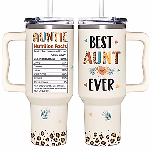 AT2Z GLOBAL Gifts for Aunt, Auntie Gifts - Aunt Gifts from Niece, Nephew - Christmas Gifts for Aunt,Birthday Gift, Mothers Day Gifts for Auntie - Gifts for New Aunt - 40oz Tumbler With Handle & Straw