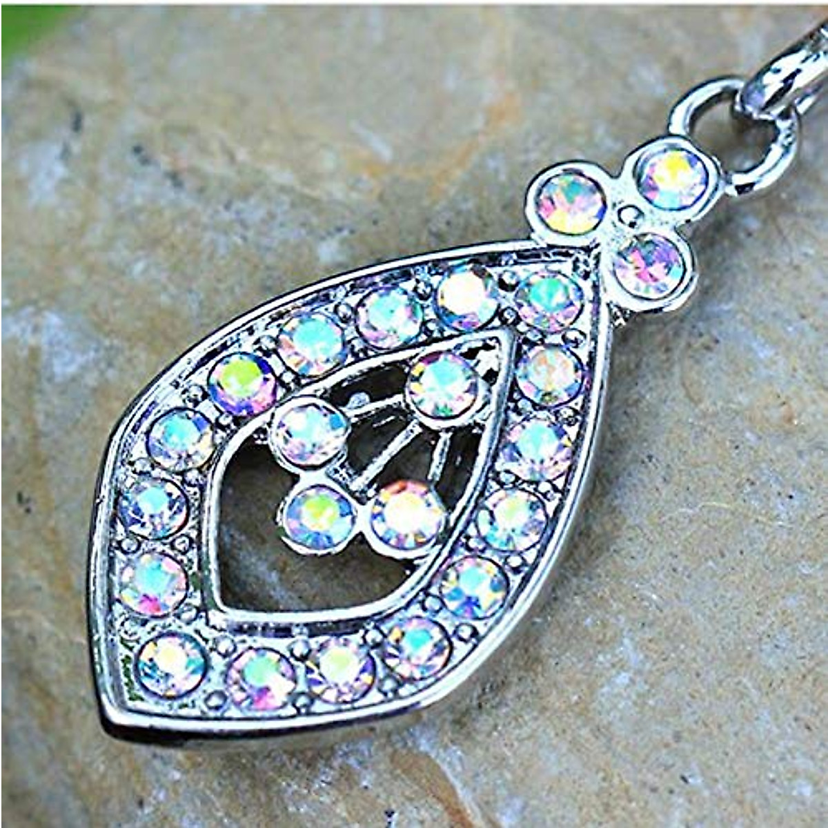 Amelia Fashion 14GA Opal & Aurora Teardrop Externally Threaded Belly Button Ring Dangle Belly Button/Navel Ring Double Jeweled 316L Surgical Steel (Aurora Borealis)
