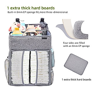 Clearworld Hanging Diaper Caddy Organizer,Diaper Stacker and Crib Organizer,Upgrade Thicken Nursery Organizer for Changing Table, Crib, Wall & Bassinet, Baby Essentials Storage (Gray)