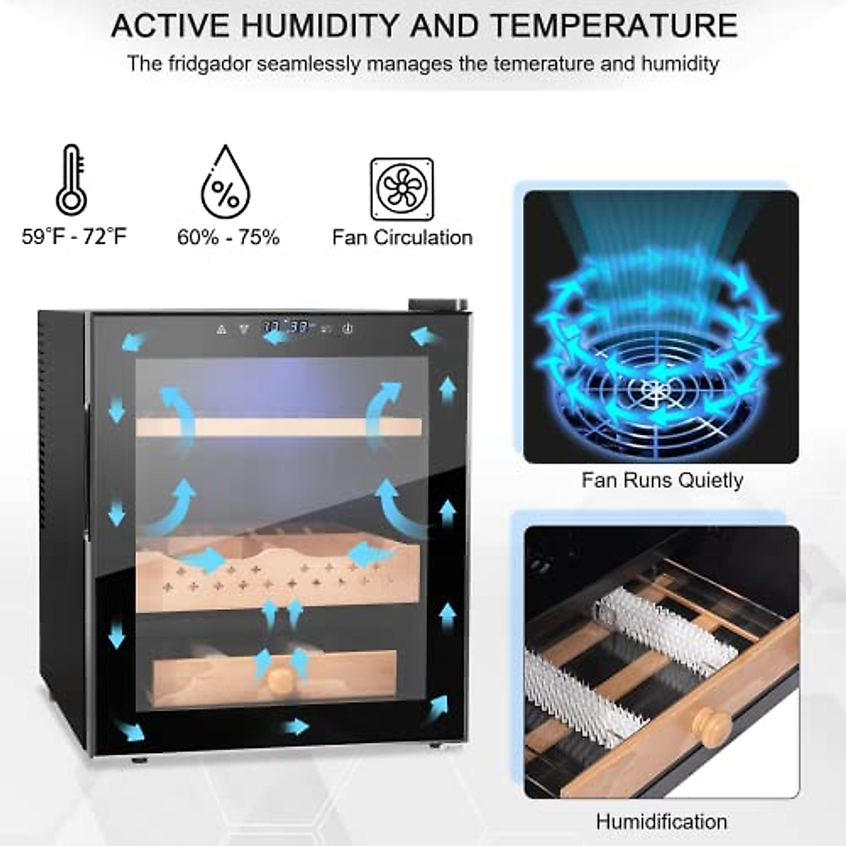 VITESSE 50L 250 Counts Electric Cabinet with 59℉-72℉ Temperature Control and Humidity Control,Electric Cooler with Spanish Cedar Wood Drawer Shelves & Digital Hygrometer Displays,Gift for Men