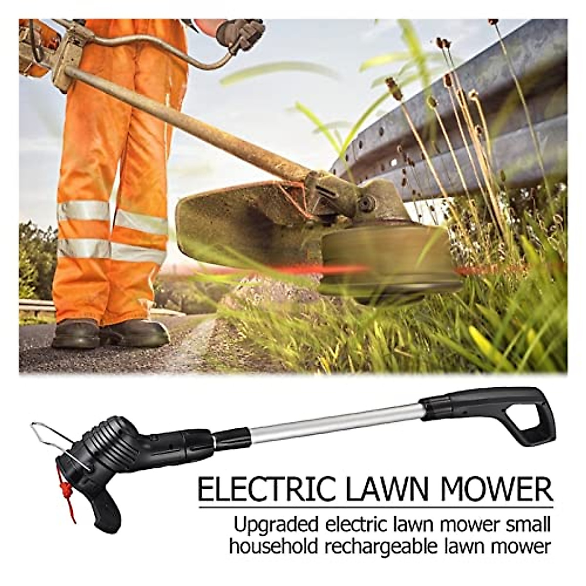 Cordless Lawn Mower 2000mAh Electric Lawn Mower Cordless Grass Hedge Trimmer Adjustable Handheld Mowing Machine Garden Power Tool with 18650 Battery