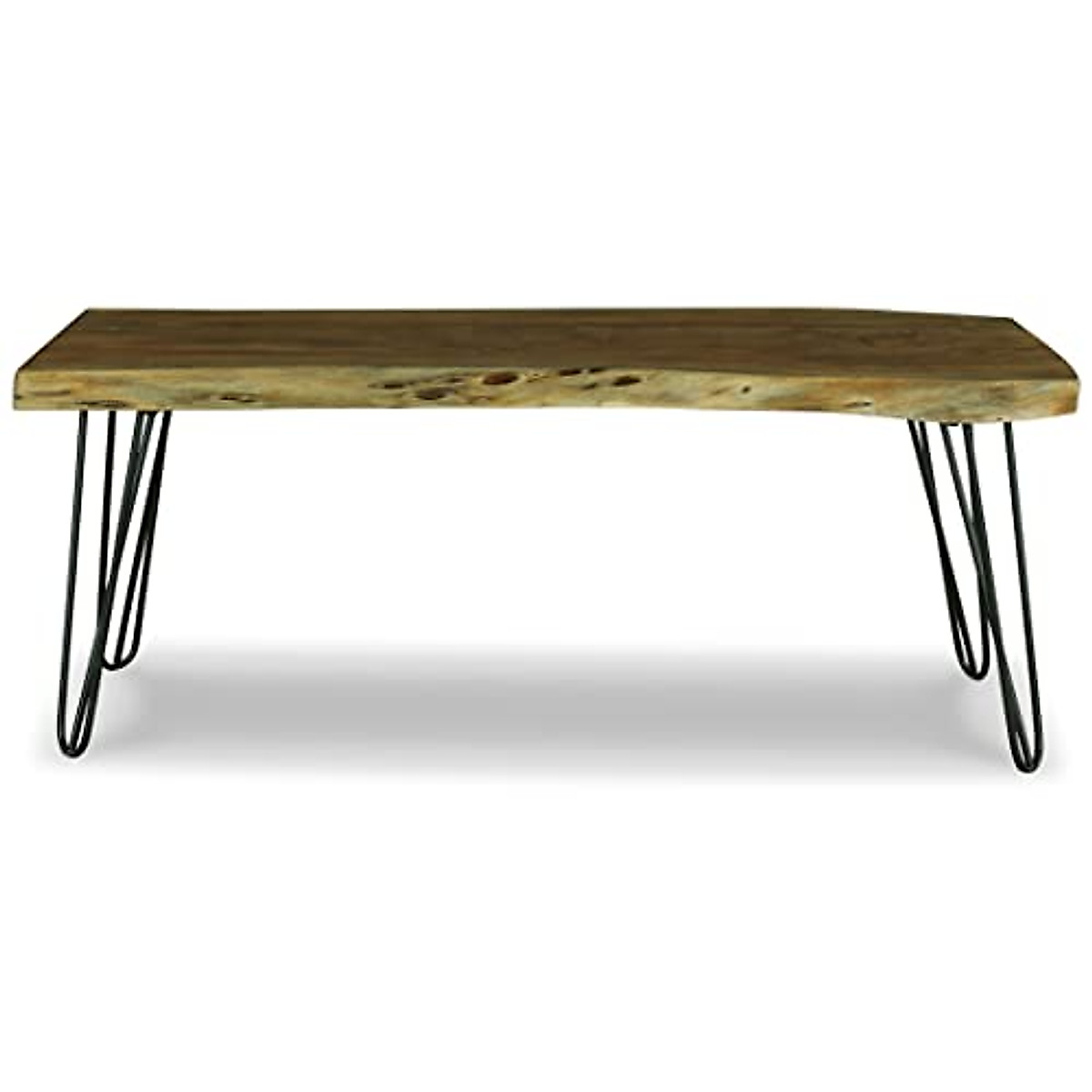 Signature Design by Ashley Haileeten Contemporary Accent Bench with Live Edge Top, Light Brown & Black