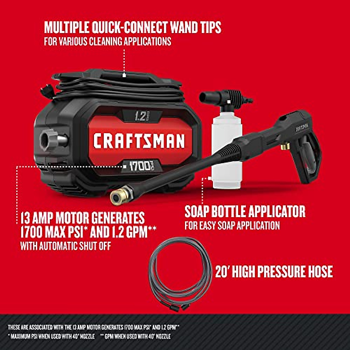 CRAFTSMAN Electric Pressure Washer, Cold Water, 1700-PSI, 1.2-GPM, Corded (CMEPW1700)