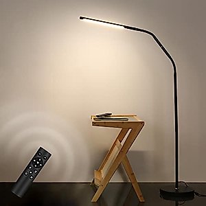 DELIZIO Floor Lamp LED with Remote Control Standing Light 360掳 Adjustable Gooseneck Dimmer 3Colors & Stepless Brightness Floor Lamps for Office Reading Piano Corner Lamp (Black)