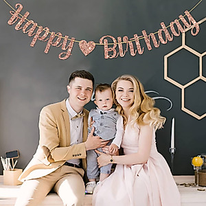 MonMon & Craft Happy Birthday Banner / Children Adults Boys Girls Birthday Party Decor / Birthday Party Decorations Rose Gold Glitter