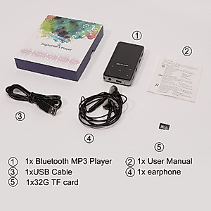 Portable Bluetooth MP3 Player with Clip - Wireless Mini Digital Hifi Lossless sound Music Players with 2.4 '' screen, Wearable Small Black Walkman Audio player with 32GB Memory for Sport and Running