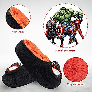 Marvel Socks and House Slippers, Spider Man Fuzzy Baba House Slipper Socks for Kids, Grippers, 2-Pack Black and Red Kids Fuzzy Socks