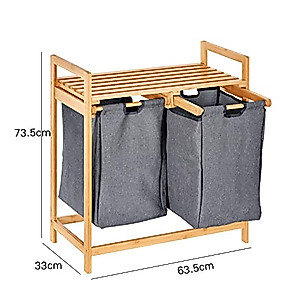 YOU SUPERIOR Bamboo Laundry Hamper With Dual Compartments Wooden Bamboo Laundry Organizer Cabinet For Bathroom, Beige
