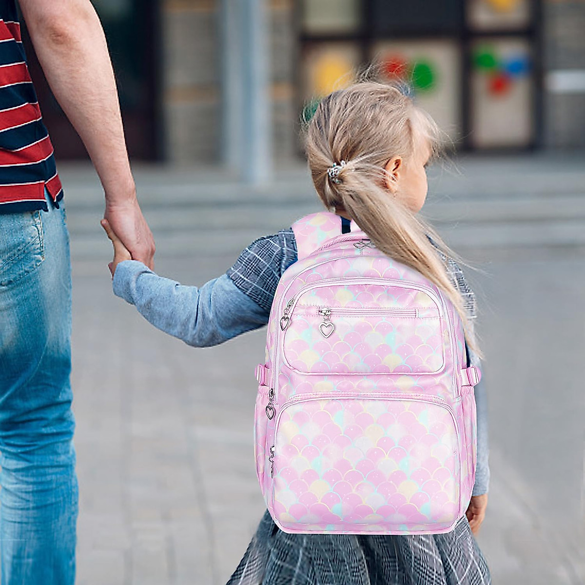 Kids School Backpack Book Bag with Lunch Bag Pencil Case Lightweight for Preschool Kindergarten Elementary,Pink Tie Dye