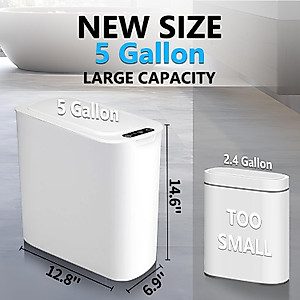 5 Gallon Motion Senor Bathroom Trash Can with Lid, Automatic Garbage Can Touchless, Smart Plastic Waste Basket for Narrow Spaces, Bathroom, Office, Bedroom, Living Room (White)