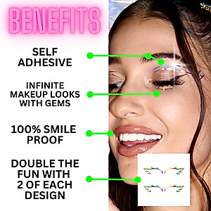 HOLO EYES 5 Designs 10 Sets Holographic Eye Makeup Stickers Festival Face Gems Temporary Stickers Crystal Face Stickers Decorations Fit for Festival Rave Carnival Party and Events Euphoria