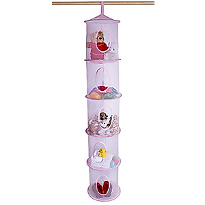 5 Tier Storage Organizer - 12" X 59" - Hang in Your Children’s Room or Closet for a Fun Way to Organize Kids Toys or Store Gloves, Shawls, Hats and Mittens. Attaches Easily to Any Rod. (Pink)