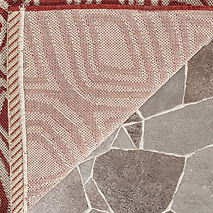 SAFAVIEH Courtyard Collection 2'7" x 5' Red/Beige CY6616 Indoor/ Outdoor Waterproof Easy-Cleaning Patio Backyard Mudroom Area-Rug