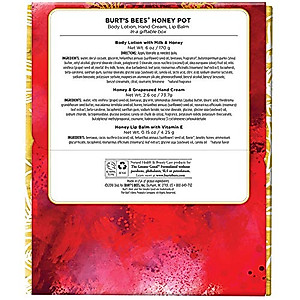 Burt's Bees Honey Pot Holiday Gift Set, 3 Honey Skin Care Products - Milk & Honey Body Lotion, Honey & Grapeseed Hand Cream and Honey Lip Balm