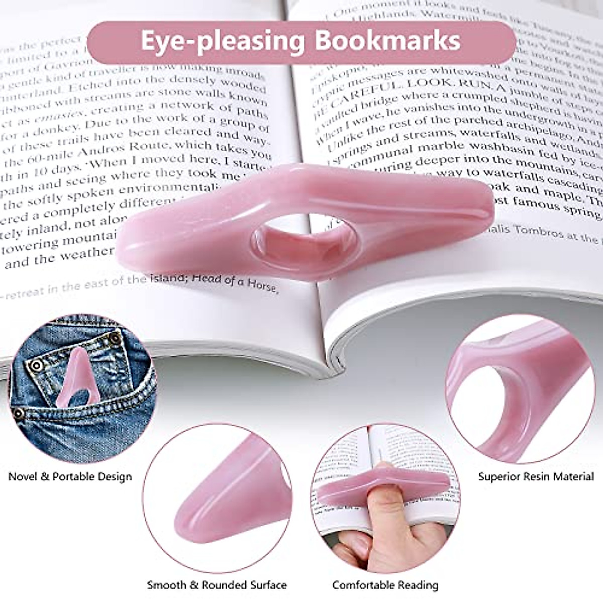 Prasacco 3 Pieces Book Page Holder, Resin Transparent Thumb Bookmark Thumb Reading Ring Handmade Finger Book Holder Book Reading Accessories for Readers Book Lovers Bookworm Teachers Students