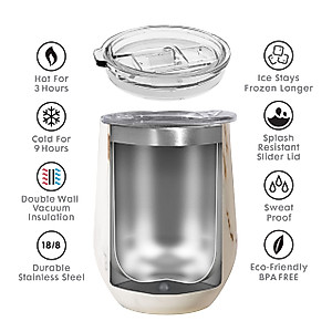 Oggi Cheers 'Celebrate Collection' Stainless Steel Insulated Wine Tumbler - Gold Sparkle, 12oz, with clear slider lid.