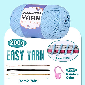 200g Yarn for Crocheting, Crochet Yarn, Easy Yarn for Beginners with Easy-to-See Stitches, Stitch Marker, Big Eye Blunt Needle, Beginner Yarn for Crocheting (Sky Blue)