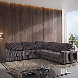 BUIORD 110" Oversized Corduroy Corner Sofa,L-Shaped Upholstered Couch with Two Storage Spaces,USB & Type-c Port and Cup-Holder,Deep Seat Comfy Upholstered Couches for Living Room (Grey)