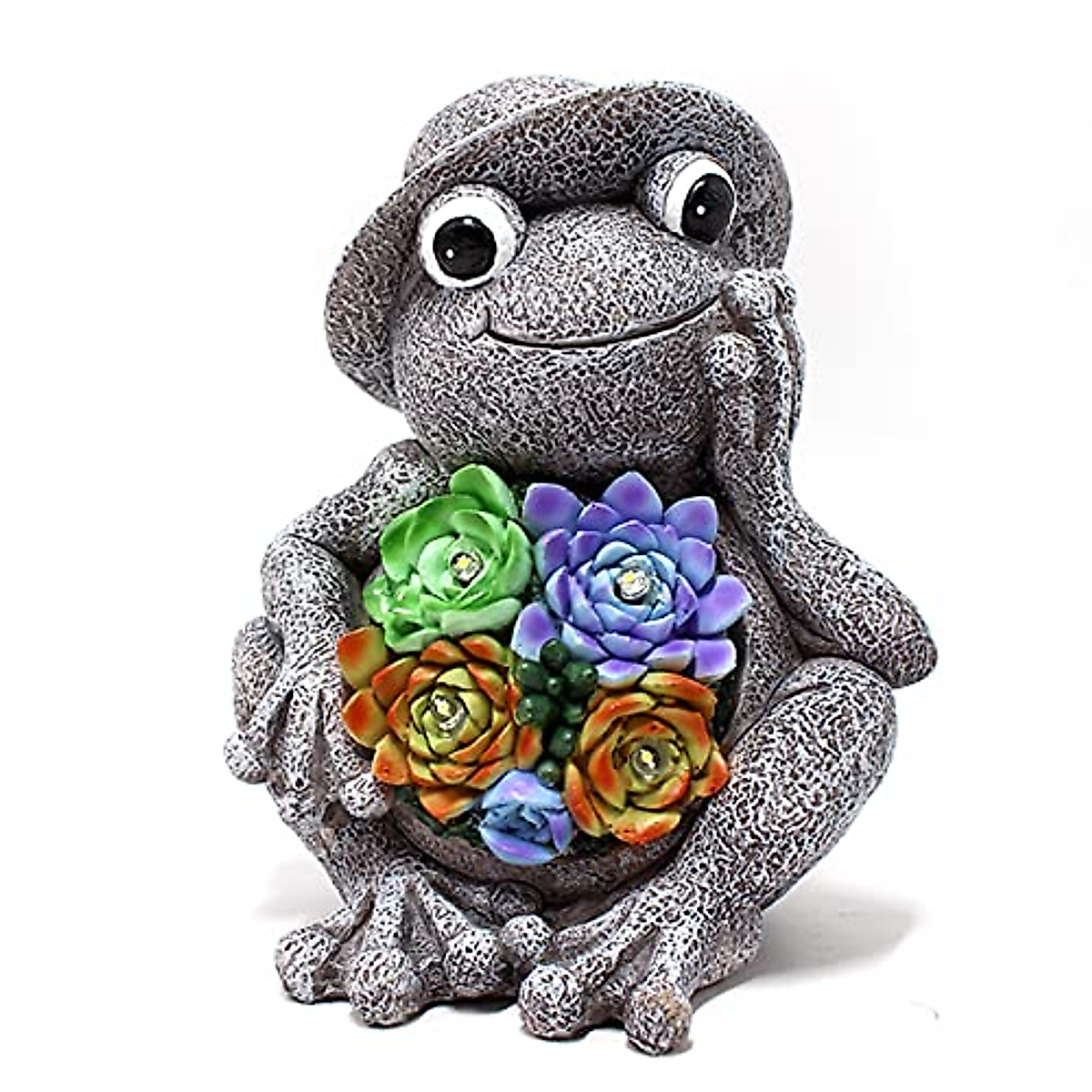 Tiemahun Garden Statues Frog Figurine - Adorable Animal Resin Succulent Plants with Solar Powered 4-LED Lights for Halloween, Patio, Lawn, Yard Porch Art Decoration, Ornaments Gift (Hat)