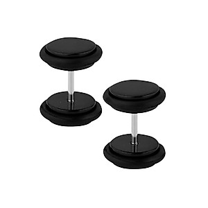 Forbidden Body Jewelry 18g Cheater Plugs: 0g 8 mm Surgical Steel Black IP Plated Fake Plug Earrings