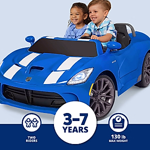 Kid Trax Dodge Viper SRT Convertible Toddler Ride On Toy, Ages 3 - 7 years old, 12 Volt Battery, Max Weight of 130 lbs, Two Seater, Working Lights, Blue/Stripe