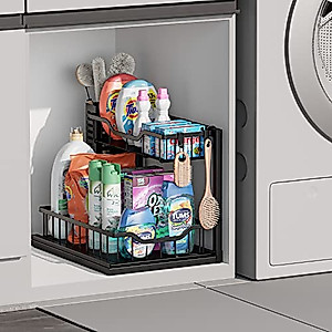 XILIDIA Under Sink Organizer, 2-Tier Metal Under Sink Organizers and Storage for Kitchen Bathroom Cabinet,2 Tier Spice Rack,Rustproof Pull Out Cabinet Organizer for Storage