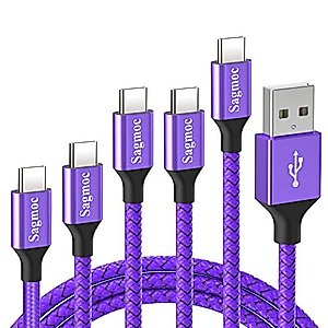 Sagmoc Type C Charger Cable Purple - USB C Rapid Charging Cord Shiny Nylon Braided【5 Pack】 2FT 3FT 2X6FT 10FT for Samsung S10 S9 S8 Plus, Note 8, LG G6 G5 V30 V20, Google Pixel/XL, Moto Z/Z2 (Violet)