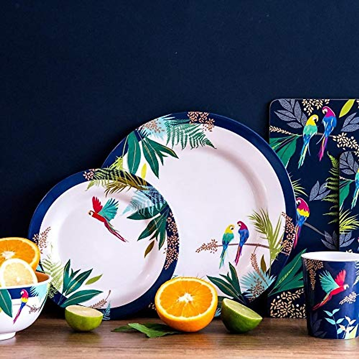 Sara Miller London for Portmeirion Parrot Collection 11 Inch Melamine Dinner Plates - Set of 4