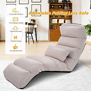 Giantex Folding Lazy Sofa Chair Stylish Sofa Couch Beds Lounge Chair W/Pillow (Beige)