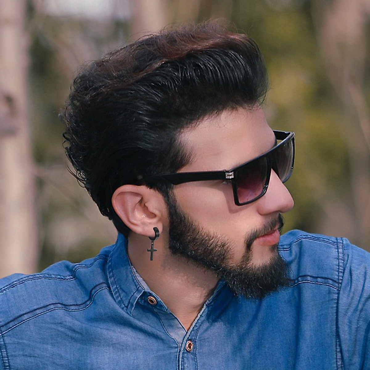 Cupimatch 3-6 Pairs Stainless Steel Cross Dangle Huggie Hinged Hoop Earrings for Men Women (1 Pair Black Cross)