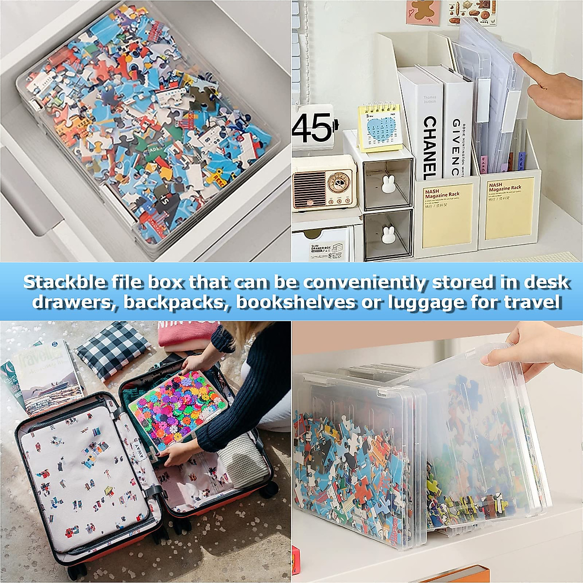 Acrux7 6 Pack Plastic File Storage Cases, Thin Transparent File Box, Portable Project Case, Scrapbook Paper Storage Organizer Clear File Box for Photos, Art, Craft, Office Supplies (12x9x0.8 Inch)